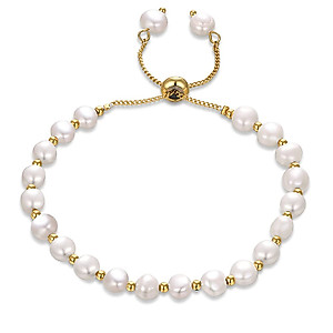 WOWORAMA Pearl Bracelet for Women Gold Adjustable Slider Bracelet Dainty Baroque Bracelet for Wedding Bride Bridesmaid Jewelry