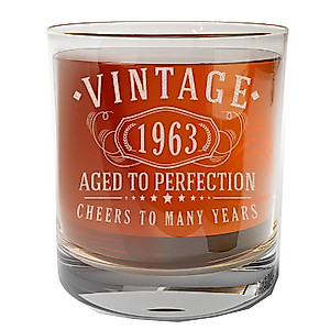 Vintage 1963 Etched 11oz Whiskey Glass - 61st Birthday Gifts for Men - Cheers to 61 years old - 61st birthday decorations for him - Best Engraved Bourbon Gift ideas for Men - Dad Grandpa 2.0