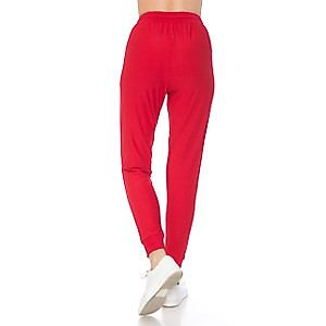 Leggings Depot Womens Relaxed fit Jogger Pants - Track Cuff Sweatpants with Pockets, Red, Small
