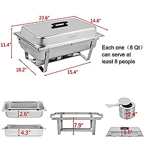 ROVSUN 8 Quart Chafing Dish Buffet Set,Stainless Steel Catering Serve Chafer,Restaurant Food Warmer, Rectangular Buffet Stove with 2 Half Size Food Pans and Foldable Frame for Party (1 Pack)