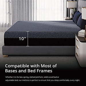 EGOHOME 10 Inch King Memory Foam Mattress for Back Pain, Cooling Gel Mattress Bed in a Box, Made in USA, CertiPUR-US Certified, Therapeutic Medium Mattress, 76x80x10 Black