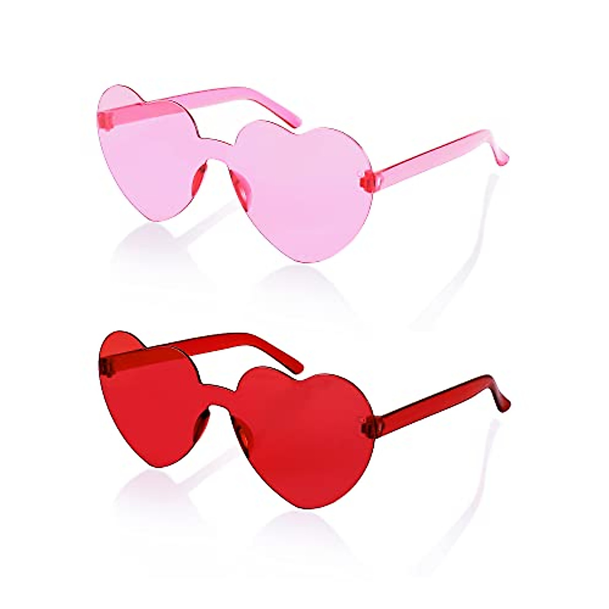 FEISEDY 2 Pack Rimless Heart Shaped Sunglasses Party Glasses Disco One Piece Transparent Trendy Love Glasses B2826-F2