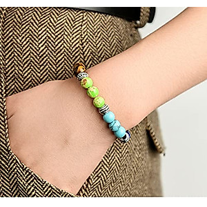 MOOSU Natural Fashion Seven Chakra Beaded Bracelet Alloy Peach Heart Chain Agate Crystal Strand (7 chakras)