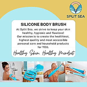 Back Scrubber for Shower, Silicone Bath Body Brush Cleanses, Exfoliates & Massages Dual-Sided Easy to Clean High Quality Premium Invigorate Skin, Improve Acne & Bathe SplitSea (27.5 Inch, Sunset Red)