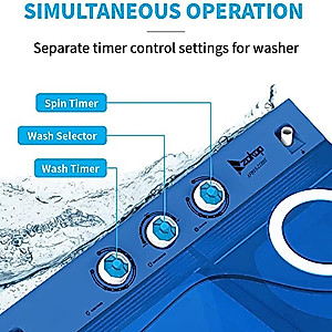 Winado 26LBS Portable Washing Machine, Compact Mini Washer Machine & Dryer Combo, Built-in Gravity Drain, Small Twin Tub Washer with Spin Cycle for Laundry Room, Apartments, Dorms, RV's (Blue)
