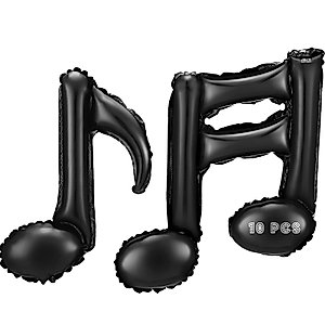 10 Pieces Musical Note Aluminum Foil Balloons Guitar Black Happy Birthday Music Balloons Banner Music Party Decorations for Music Themed Party, Birthday, Home Outdoor Party, Celebrations