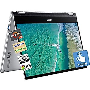 Acer 2023 Newest Spin 514 2-in-1 Convertible Chromebook,AMD Ryzen 3 3250C (Up to 3.5GHz),14 Inch FHD IPS Touchscreen,8GB RAM,128GB eMMC,WiFi,Backlit Keyboard,12+ Hours,Silver
