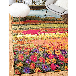 Unique Loom Estrella Collection Floral, Landscape, Abstract, Modern, Fields Area Rug, 5' 1" x 8' 0", Multi/Green