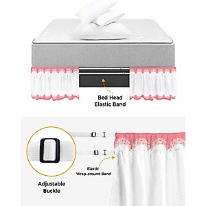 Happy Mother's Day Bed Skirt Queen Size 18 Inch Drop,Adjustable & Elastic Wrap Around Bed Skirts Pleated Luxury Dust Ruffles for Twin Full Queen Cal King Bed,Boho Polka Dot Stripes Pink Floral Flower