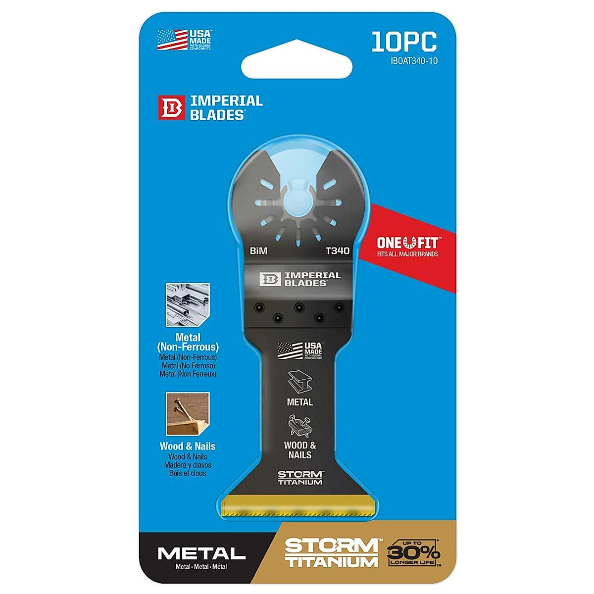 Imperial Blades IBOAT340-10 One Fit 1-3/4" Multi-Material Storm Titanium Metal/Wood Blade, 10PC