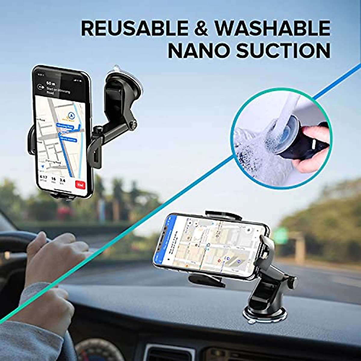 【2022 NEW】VOVIGGOL Universal Cell Phone Holder for Car Phone Mount Car Phone Holder Dashboard Windshield Air Vent Long Arm Strong Suction Cell Phone Car Mount Fit for iPhone Samsung All Phones (Black)