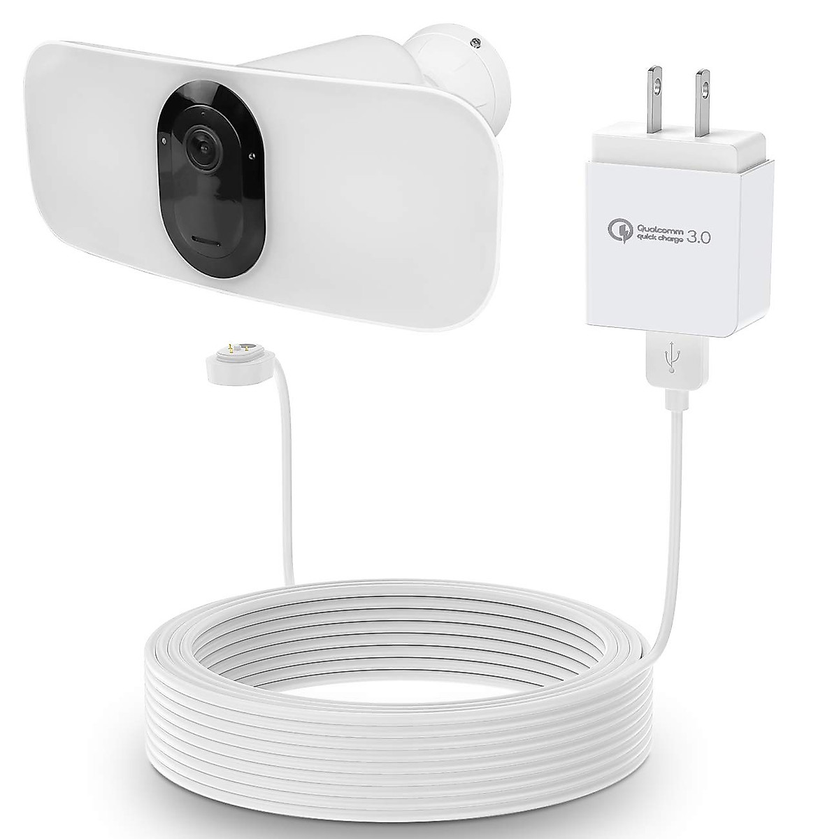 HOLACA 30ft/9m Power Cable and Adapter for Arlo Pro 3/5S Floodlight Camera,Weatherproof Outdoor or Indoor Magnetic Cable Continuously Charging Your Arlo Camera - White
