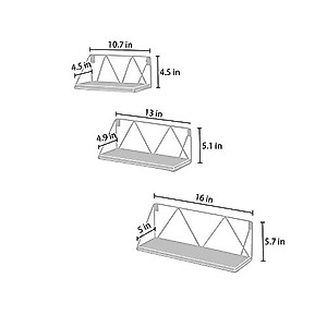 Coral Flower Floating Wall Shelves Set of 3 Rustic Space-Saving Decorative Wood Hanging Shelves Wall-Mounted Shelves Corner Shelves for Bathroom Kitchen Living Room Bedroom, rustic brown