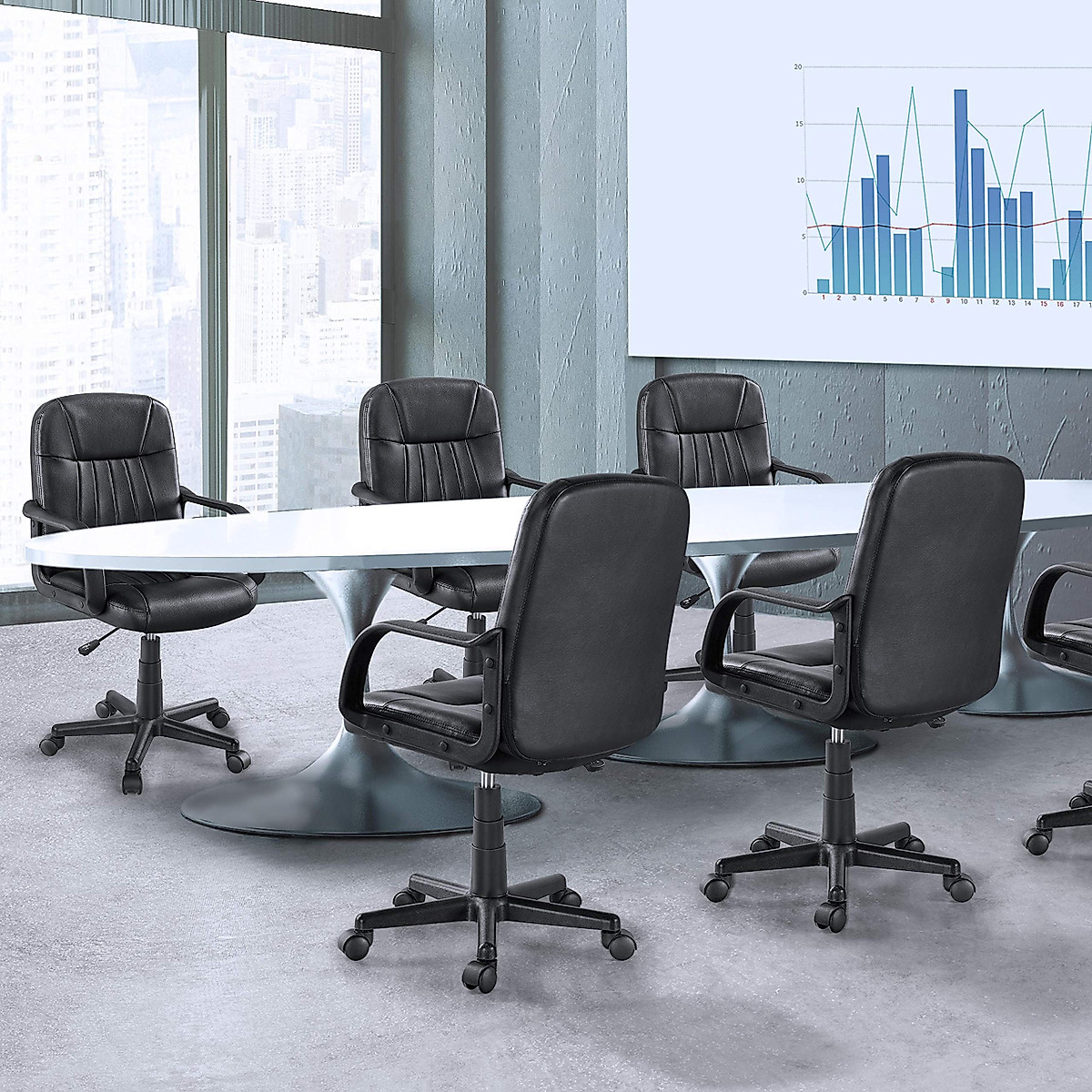 Topeakmart Executive Office Chair Swivel Computer Chair Conference Chair Leather Gaming Chair Adjustable Mid-Back with Arms