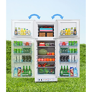 SMETA 110V/Gas Propane Refrigerator Fridge Up Freezer Propane Fridge Large Storage for Off Grid Garage Ready Refrigerator, 9.4 Cu.Ft, White