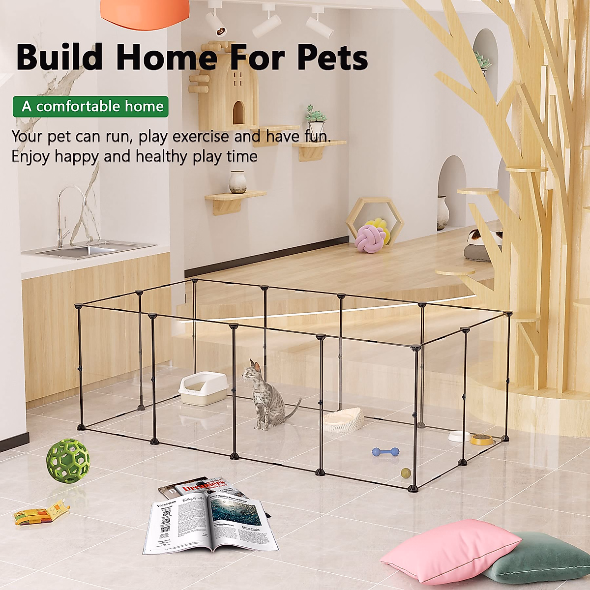 C&AHOME Pet Playpens, 12 Panels 28 X 20 Inch Portable Large Plastic Yard Fence Small Animals, Puppy Kennel Crate Fence Tent, White, UPP5070W