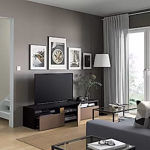 TV Unit with Drawers and Door, Black-Brown/Lappviken Light Gray-Brown, 70 7/8x16 1/2x15 3/8 "