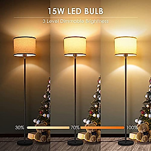 BoostArea Floor Lamp, 15W LED Floor Lamp with 3 Dimmable Levels, Simple Standing Lamp with Adjustable Linen Shade,On/Off Foot Switch, Tall Modern Floor Lamp for Bedrooms, Living Room, Office,Farmhouse
