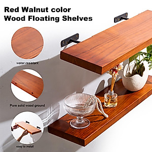 XuXuanHome.Z Natural Wood Floating Shelves 24 inch，Wooden Shelves for Wall，Walnut Floating Shelves for Wall、Solid Wood Floating Shelves，Wooden Floating Shelves for Wall，24 x 6.7X 1.2 inch, Set of 2