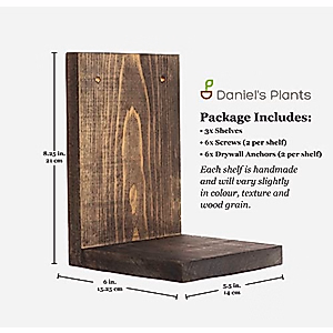 Daniel's Plants Midcentury Modern Gallery Wall Plant Shelf | Pack of 3 Wooden Shelves | L Shaped Floating Shelf Kit | Floating Shelves | Wood Floating Shelf