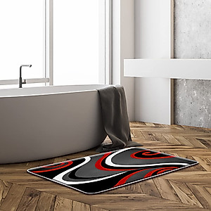 ZKJSMGS Geometric Bath Mat Red Grey Black White Geometry Stripe Abstract Wave Mid Century Modern Geo Contemporary Bath Rugs for Bathroom Kitchen,17.8x29.5 Inch