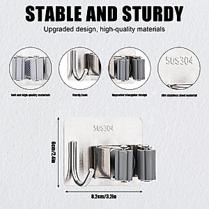 PEUTIER 6 Pcs Broom Holders, Wall Mount Broom Holder Organizer Heavy Duty Broom Holder Stainless Steel Broom Holder for Kitchen Bathroom Laundry Room Garage