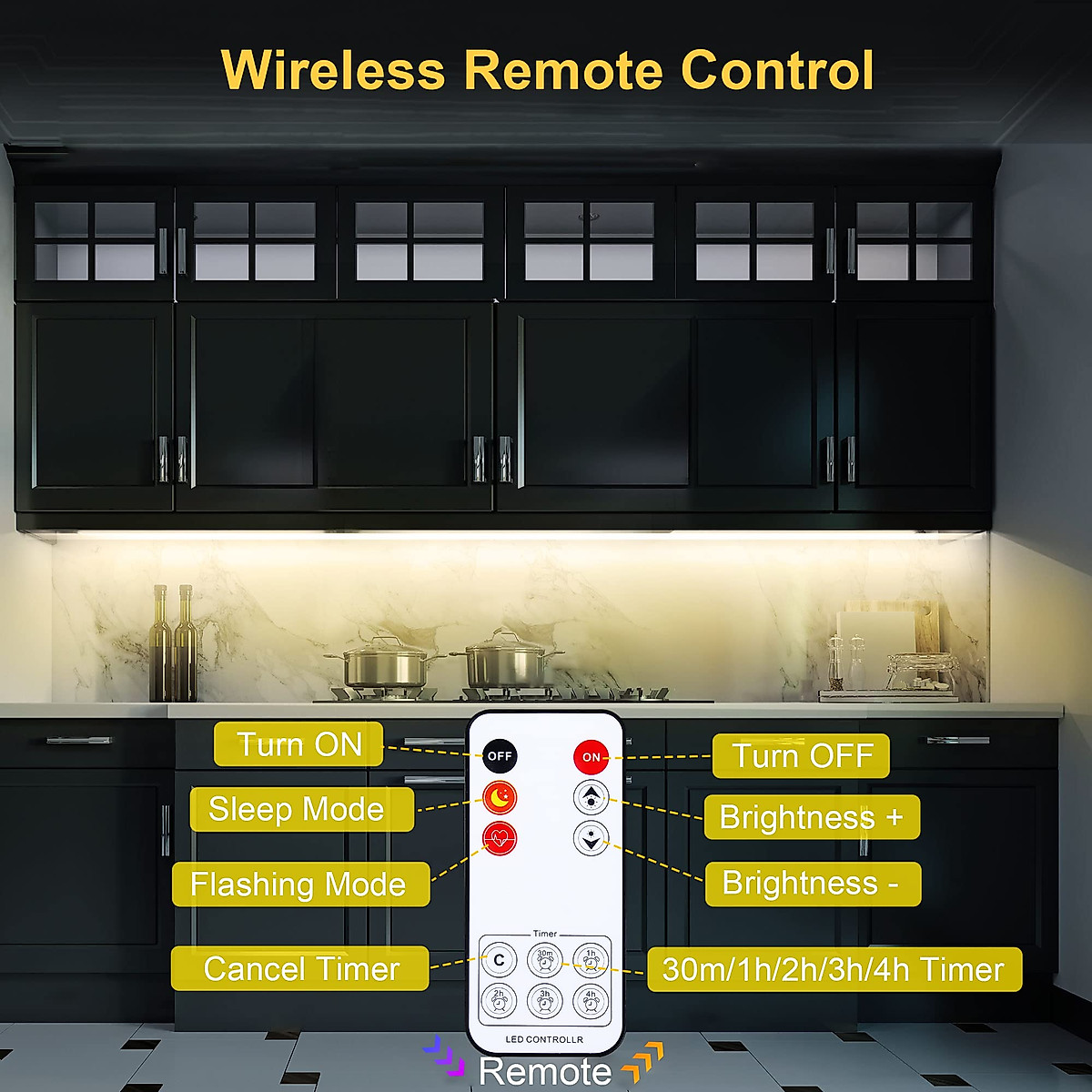 LAFULIT 10 PCS Under Cabinet Lights Kit, Stick on Lights, Flexible Led Strip Lights with Remote and Power Adapter, for Kitchen Cabinet Shelf Desk Counter Corner, 4000K Neutral White, 16.4ft