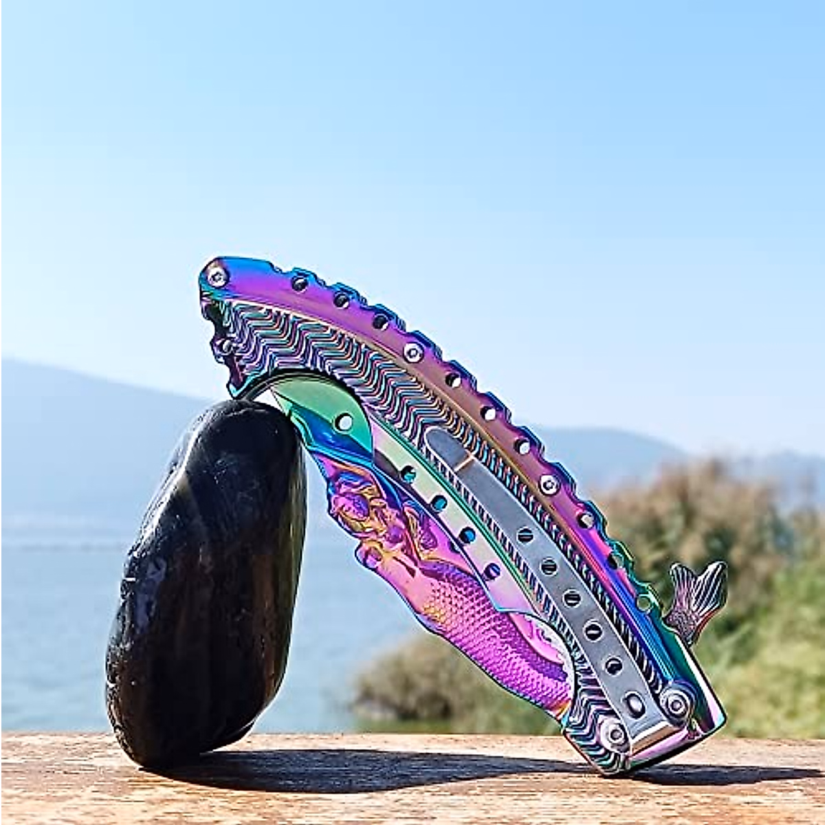 Vividstill Pocket Knife for Men, Cool Rainbow Folding Knife With 3D Mermaid, Great Gift Edc Knife For Men Outdoor Survival Camping Hiking（rainbow）