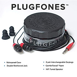Plugfones Protector VL Audio Earbuds, OSHA Compliant Earplugs with Sound, Black & Red