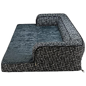long rich Rectangle Pet Bed, Cozy Latex Foam Dog Sofa Bed for Small, Medium, and Large Pets, Waterproof PV Plush Fabric Pet Cushion,Non-Slip (30" x 20" x 6.5", Printed Canvas-Grey) (LTX-BLACK-M-4697)