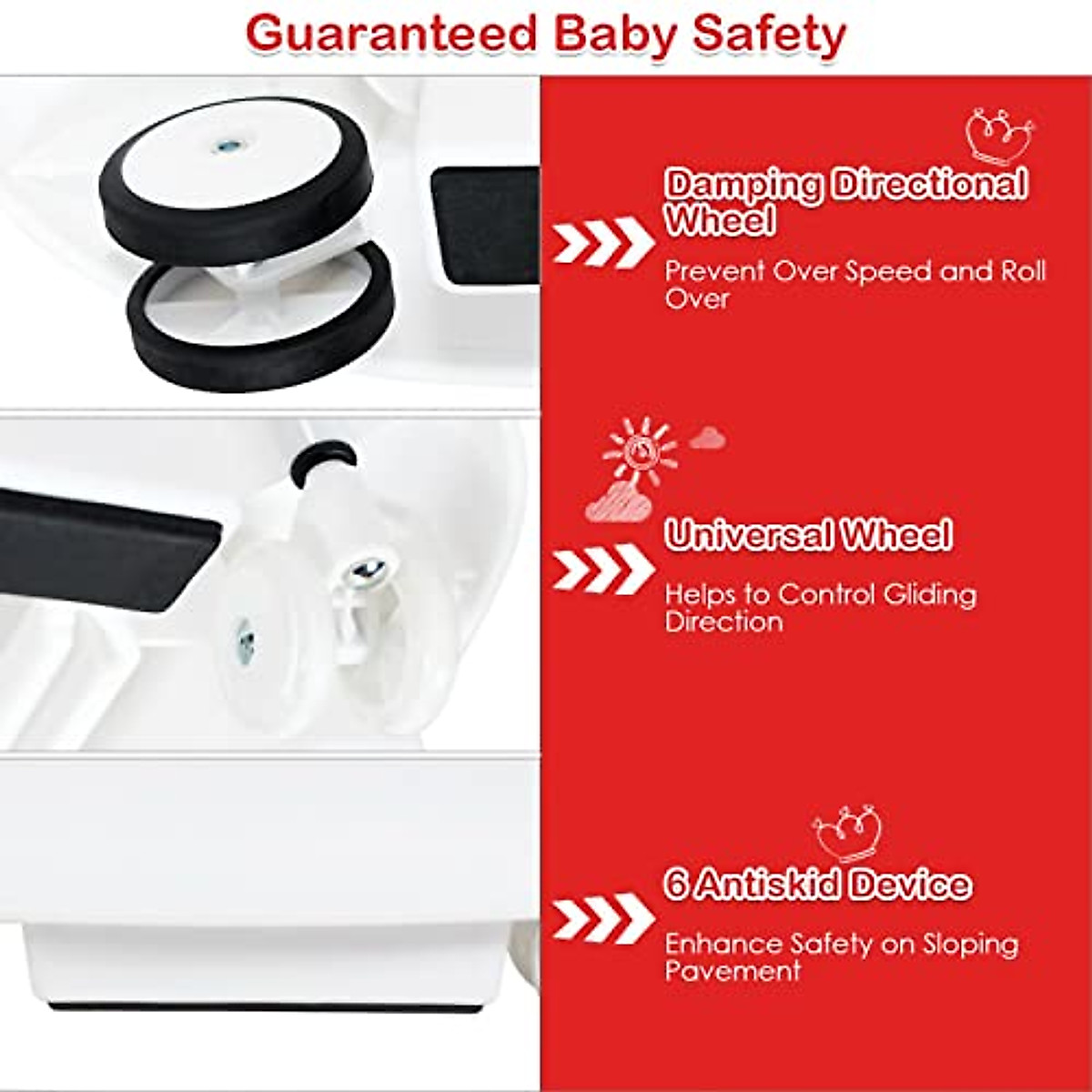 Baby Walker, 2-in-1 Foldable Baby Walker with Music Player and Lights, Steering Wheel, Mirrors, Removable Tray to Food Tray, High Back Padded Seat, Compact Folding Design (White)