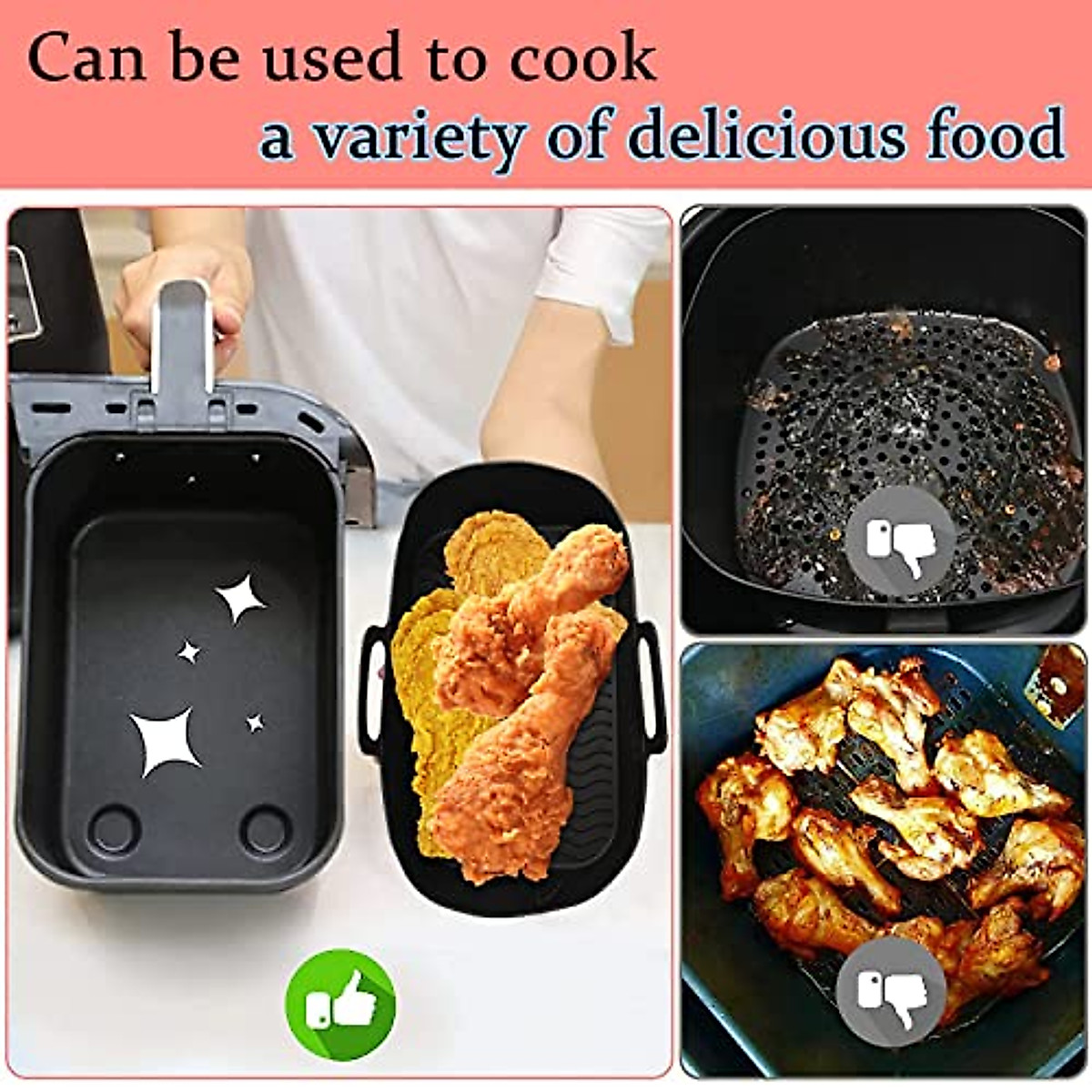 Silicone Air Fryer Liners for Ninja Dual Air Fryer, Reusable Air Fryer Silicone Liner for Ninja Air Fryer Accessories, Air Fryer Basket Airfryer Liners for Ninja Dual Foodi DZ201/DZ401 (black x 2)