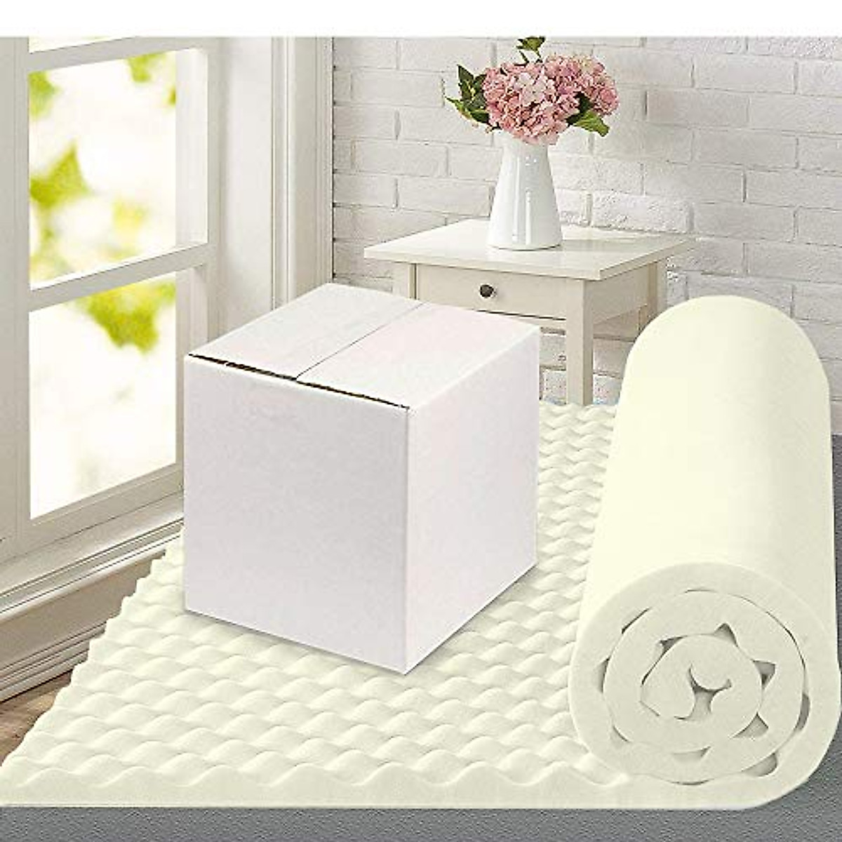 Nutan 2-Inch High Density Convoluted Egg Shell Breathable Memory Foam Topper,Adds Comfort to Mattress, Twin, White