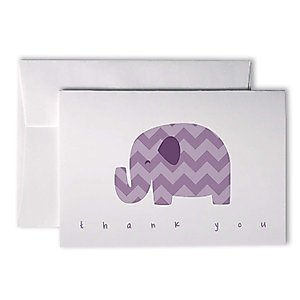 Hill Valley Greetings Purple Chevron Elephant Baby Shower Thank You Note Cards - 48 Cards with Envelopes …