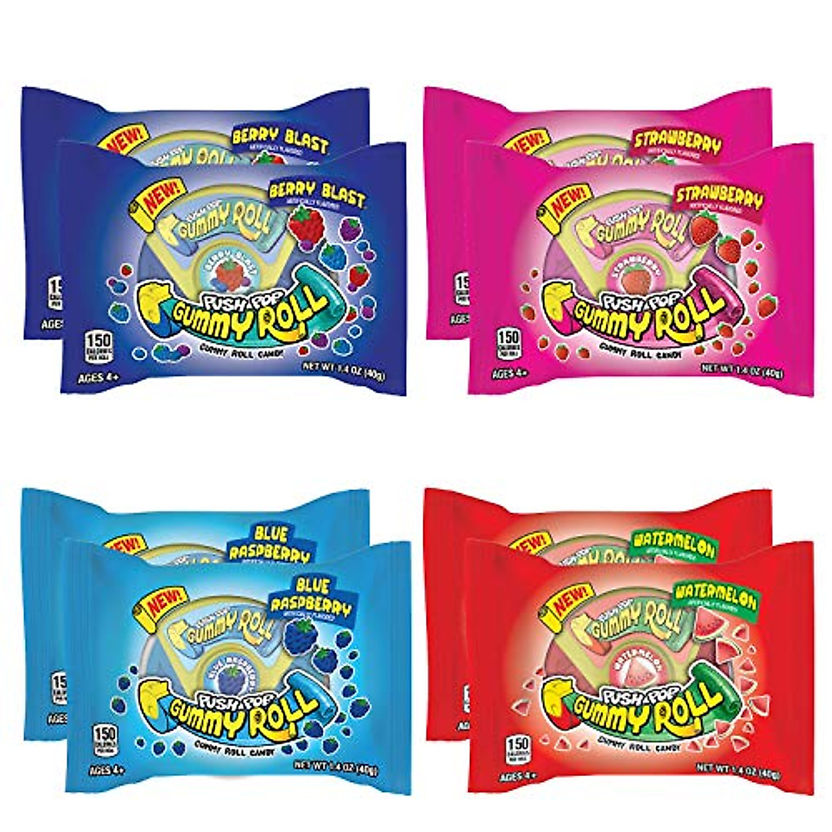 Push Pop Gummy Roll 8 Count Variety Pack - Individual Gummy Candy with Assorted Fruity Flavors, Fun Candy for Gifts