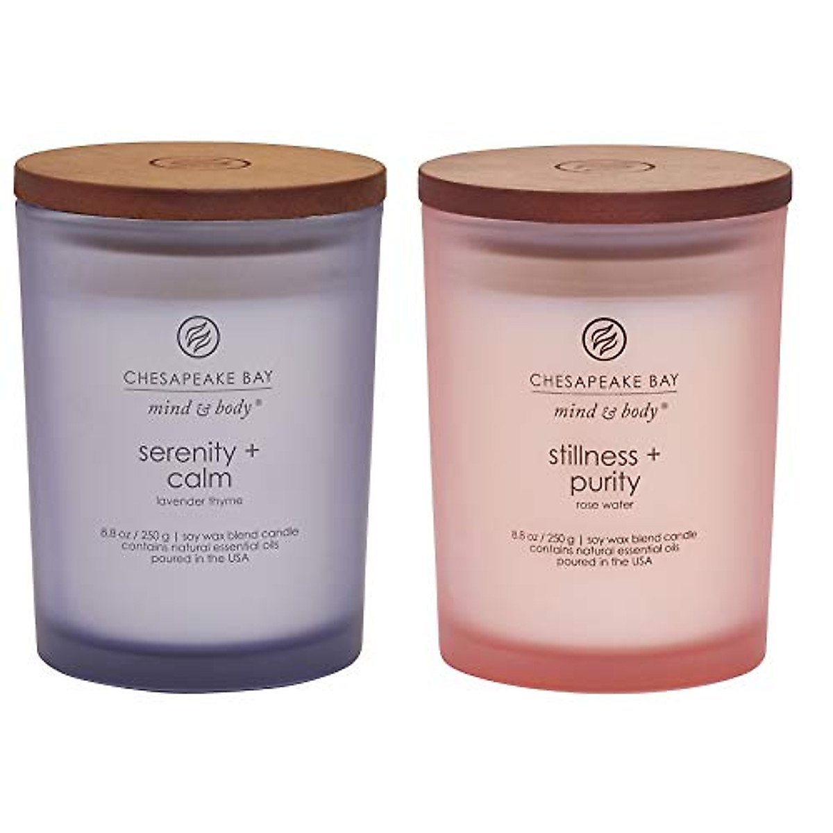 Chesapeake Bay Candle Scented Candles, Serenity + Calm (Lavender Thyme) & Stillness + Purity (Rose Water), Medium (2-Pack), 2 Count