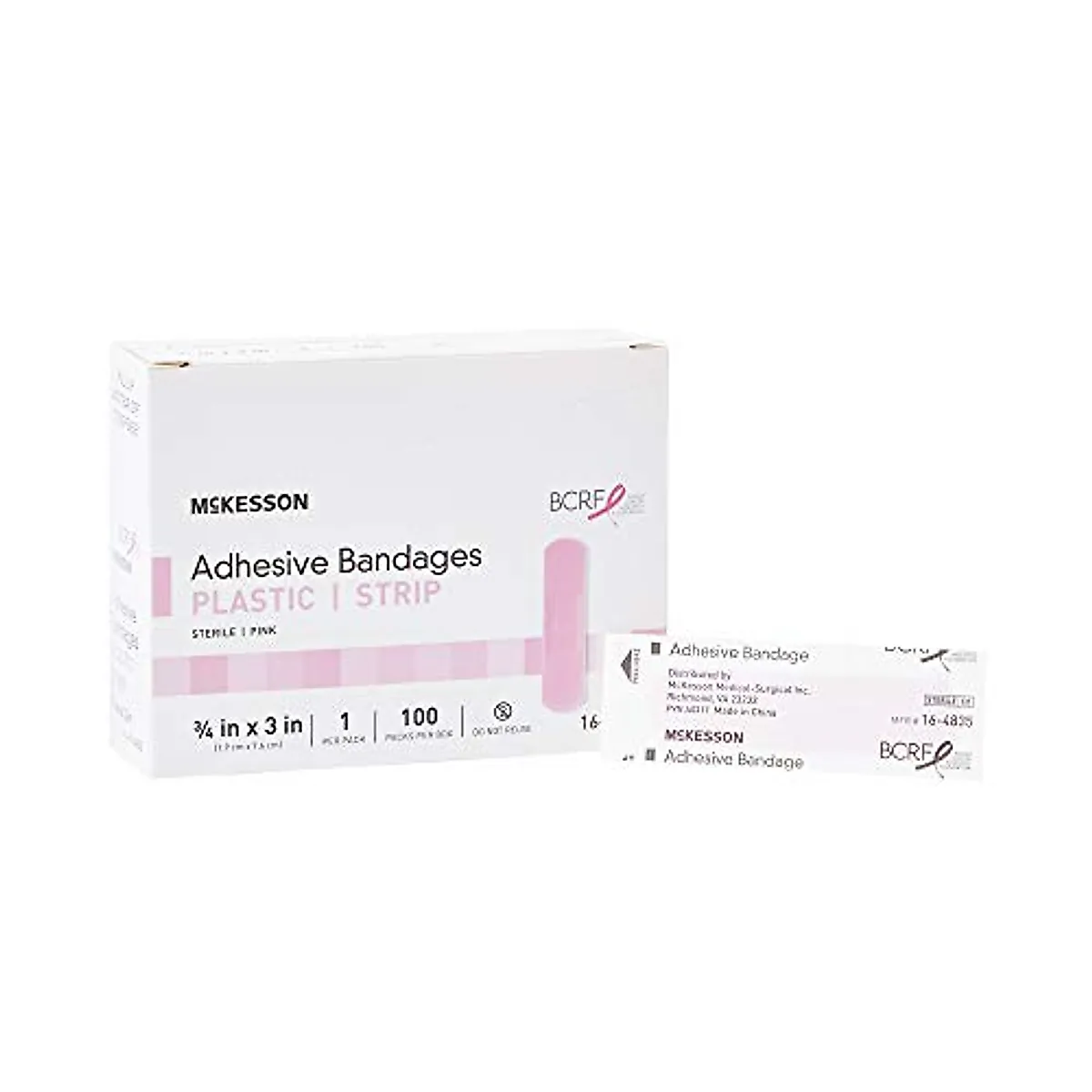 McKesson Adhesive Bandages, Sterile, Fabric Strip, Pink, 3/4 in x 3 in, 100 Count, 1 Pack