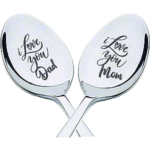 Best parents gifts | I love you mom/dad engraved spoon | Christmas gift for dad | Gift for thanksgiving/birthday/Anniversary from daughter son | Personalized mother's day father's day gift