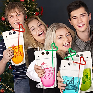 Spiareal 24 Set Christmas Drink Pouches for Adult with Straw, Drink Bags Reclosable Plastic Drink Pouches Xmas Juice Pouch for Christmas Party New Year Beverage Juice Cocktail