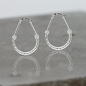 LeCalla Sterling Silver Earring Hoops For Women - 925 Silver Hoop Earrings | Women's Oval Hoops Earring 35mm | Classic Diamond-Cut Italian Silver Jewelry
