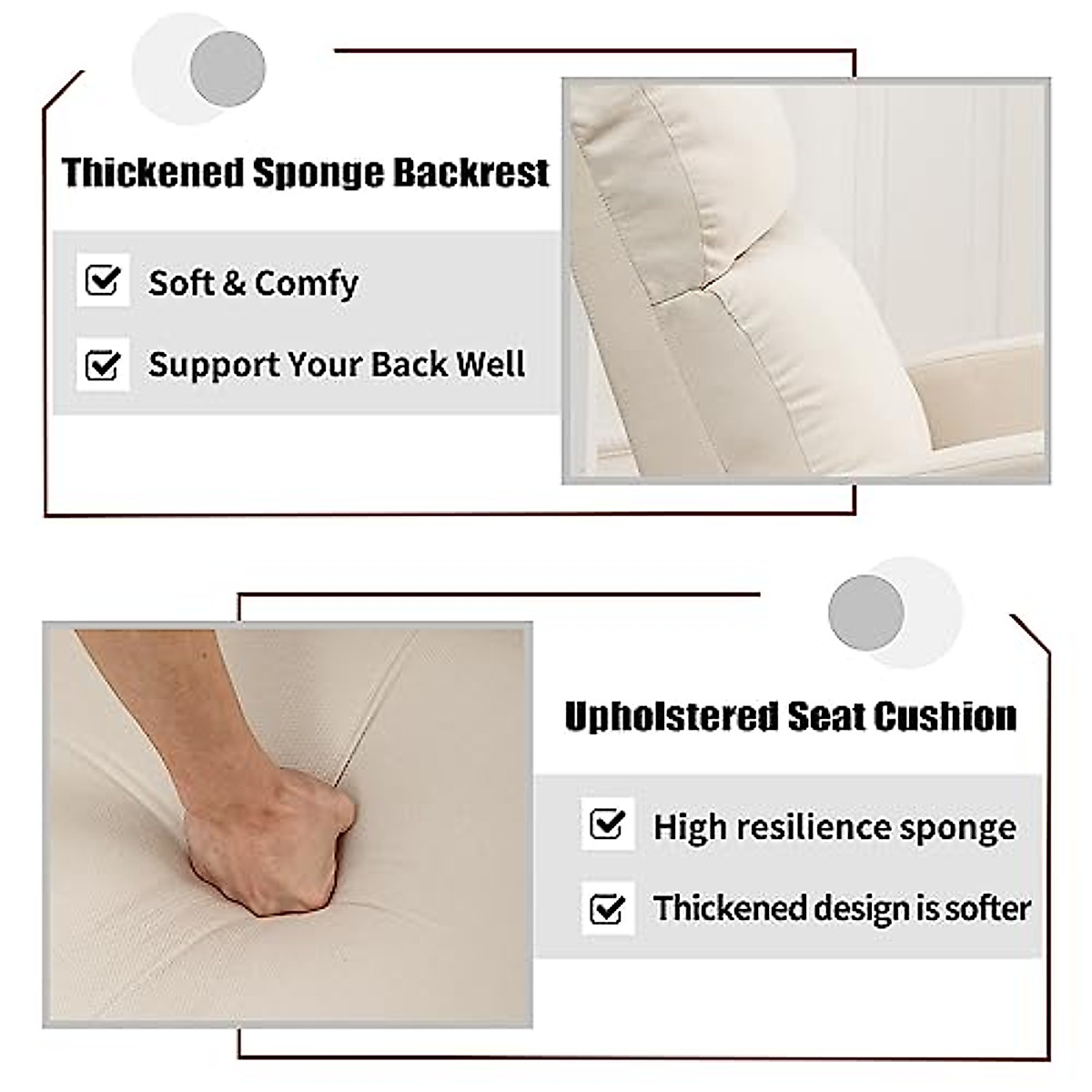 HOMYKA Rocking Chair Nursery Upholstered Glider Chair with Rubber Wood Legs Side Pocket, Rocker Accent Armchair for Living Room,Beige