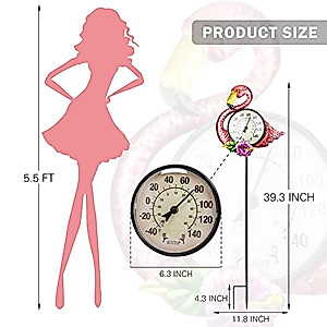 Flamingo Outdoor Thermometer with Metal Stake Outside Decorative Thermometer for Lawn Yard Pathway Patio Decorations