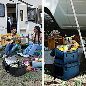 MIER Insulated Cooler Backpack Leakproof 2 Compartment Back Pack Cooler Bag Large Waterproof Lunch Backpack with Coolers for Men Women to Work Beach Picnics Camping Hiking, Double Deck (25 L, Navy)