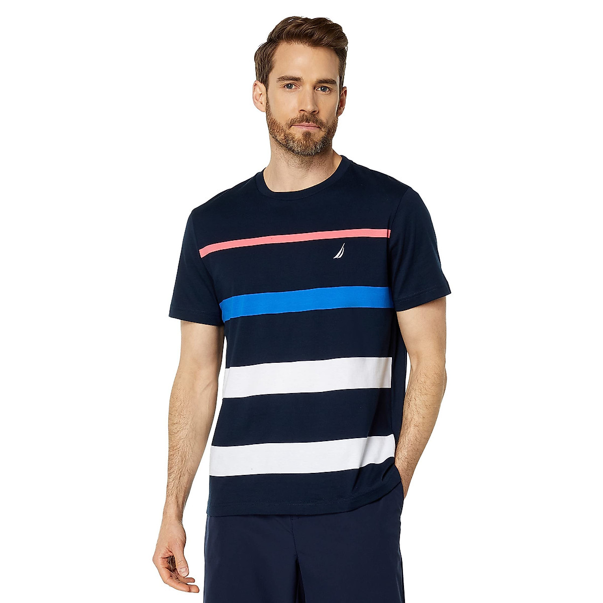 Nautica Men's Striped Crewneck T-Shirt, Navy