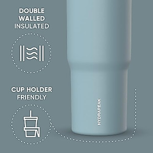 Hydrapeak Nomad 32 oz Tumbler with Handle and Straw Lid, Leakproof, Double Insulated, 32oz Cup, Stainless Steel | Agave Blue