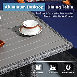 JOIVI 7 Piece Patio Furniture Set, Outdoor Dining Sectional Sofa Set with Aluminum Top Dining Table, Rattan Dining Conversation Furniture Set with Ottomans for Deck, Backyard, Navy Blue