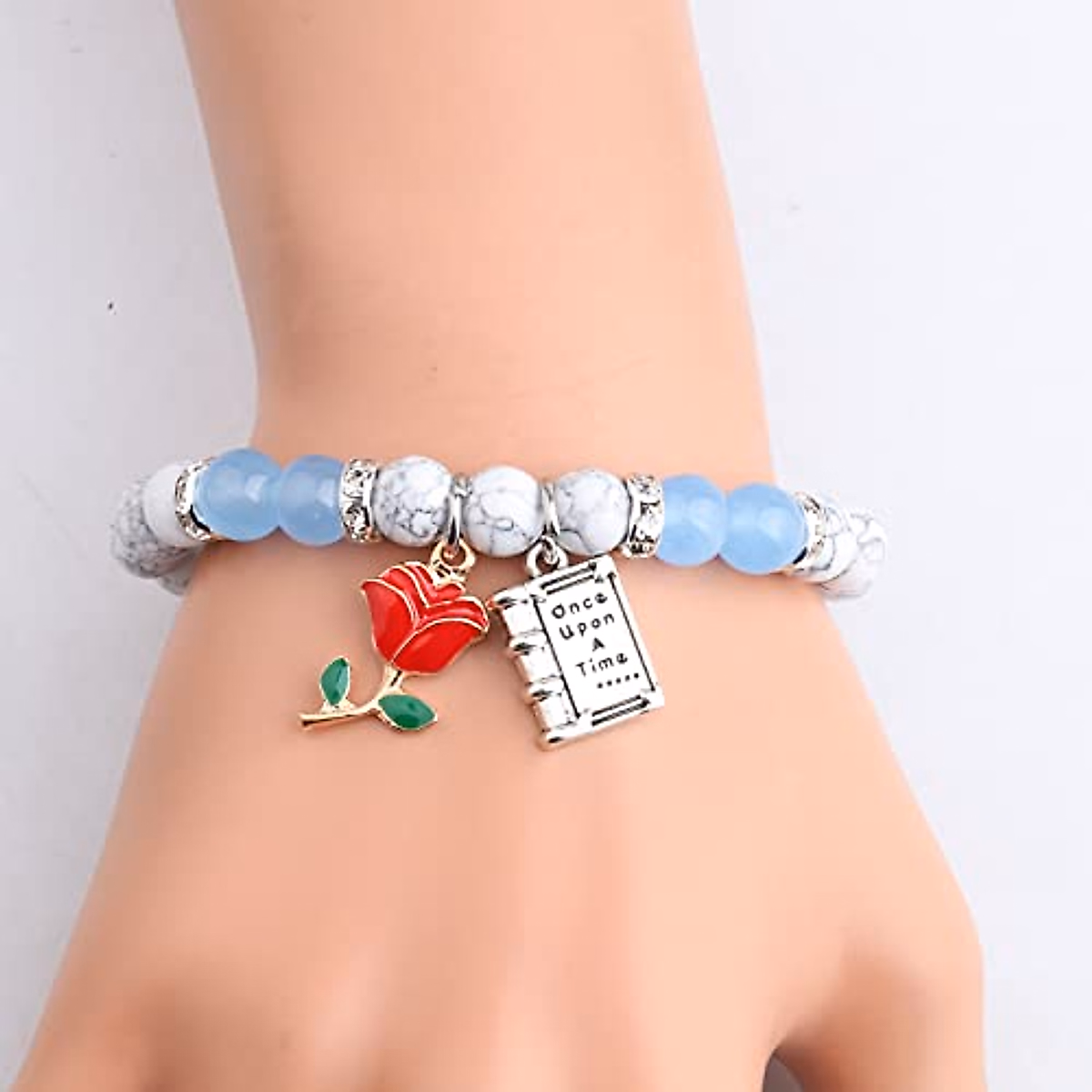 MYOSPARK Beauty And The Bracelet Belle Rose Inspired Gift Rose Flower Bracelet Princess Bracelet Movie Fans Gift (Beauty Rose bead BR)