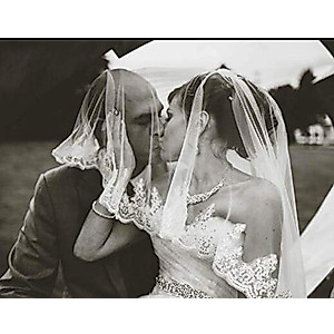 Ursumy Wedding Sequins Edge Veils for Brides 2 Tier Hip Fingertip Length Veil Sparkle Soft Tulle Bridal Lace Veils Hair Accessories with Comb (White)