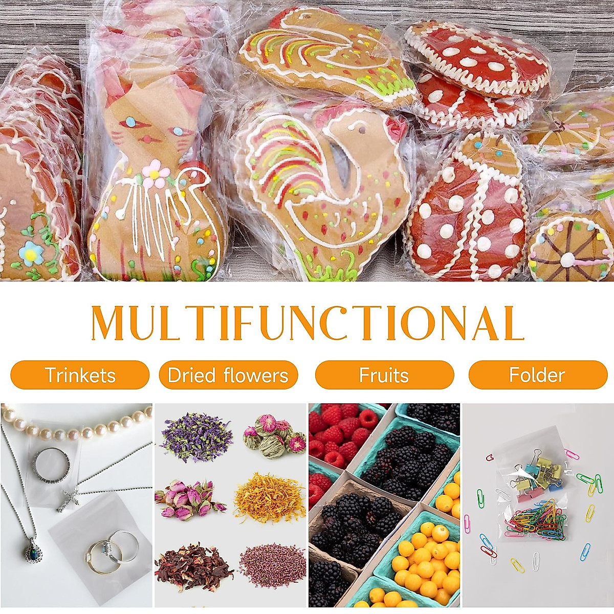 200 Pcs 4x6 Self Sealing Cellophane Bags, 4 x 6 inches Clear Cookie Bags with Seal, Small Resealable Individual Cello Bags for Cookie Packaging Gift Giving, Candy, Pretzels, Treats and Party Flavors