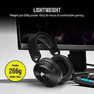 Corsair HS55 Wireless CORE Gaming Headset - Low-Latency 2.4Ghz, Up to 50ft Bluetooth Range, Lightweight Construction, Tempest 3D AudioTech Support on PS5, Omni-Directional Microphone - Black